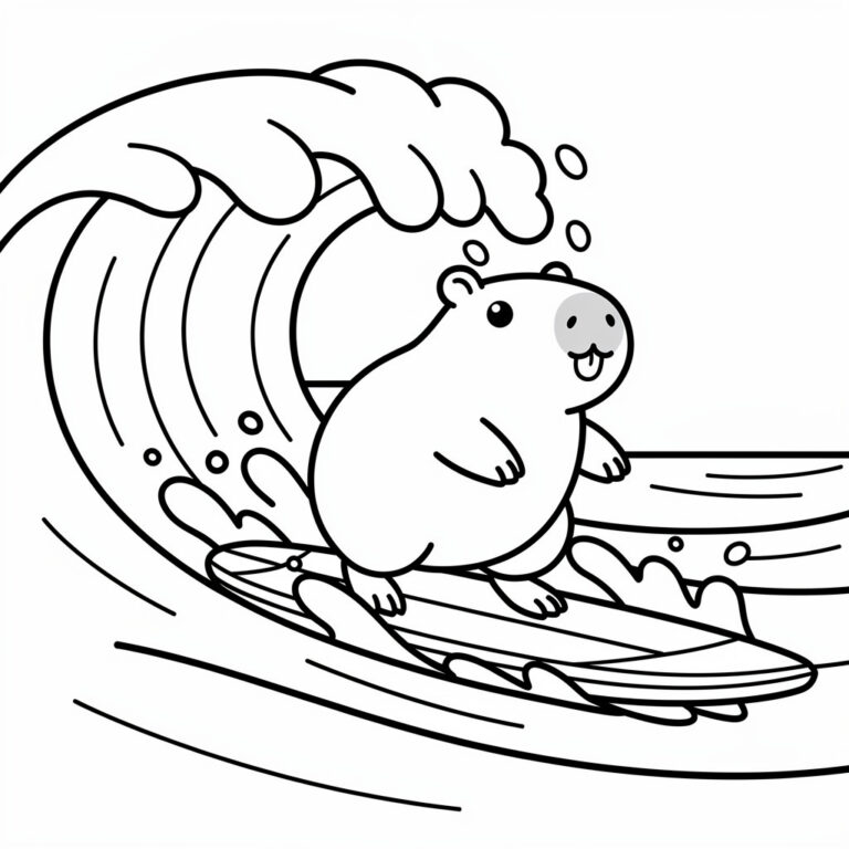 Cuki capybara szörfözik a tengeren - Állatos színezők